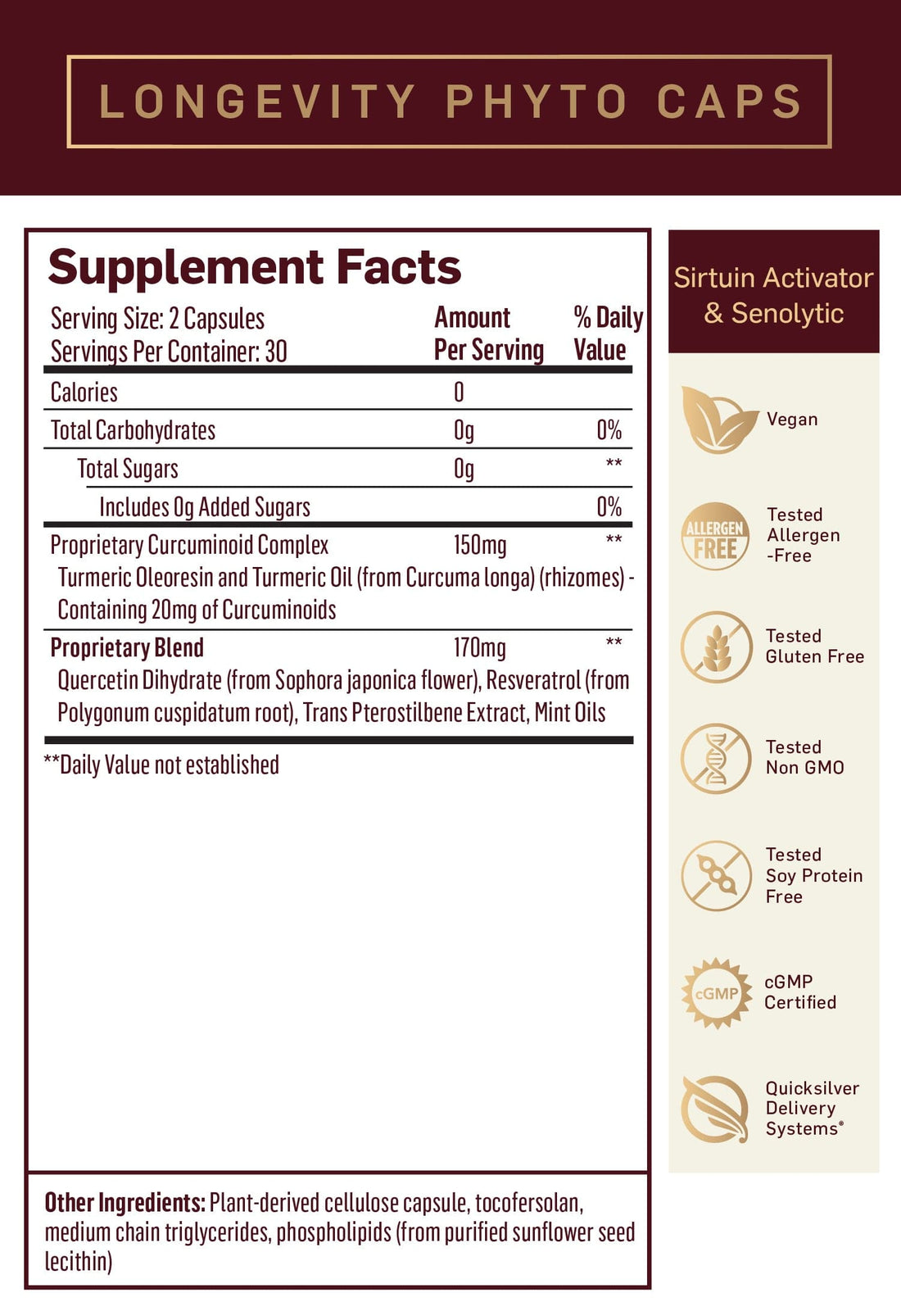 Longevity Phyto Caps - Quicksilver Scientific | Bonasana Health HK